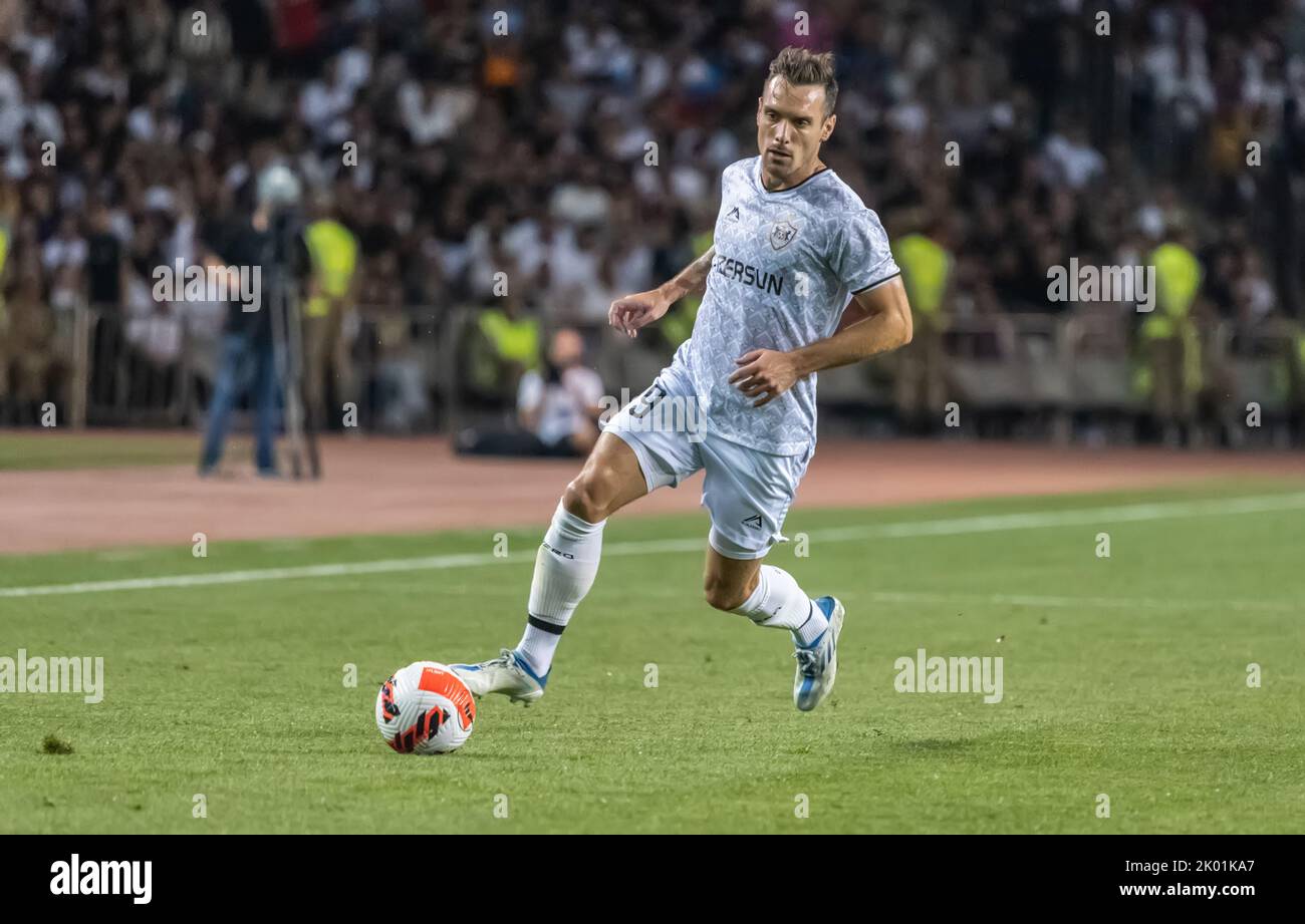 Baku, Azerbaijan – August 3, 2022. Qarabag winger Marko Vesovic during ...