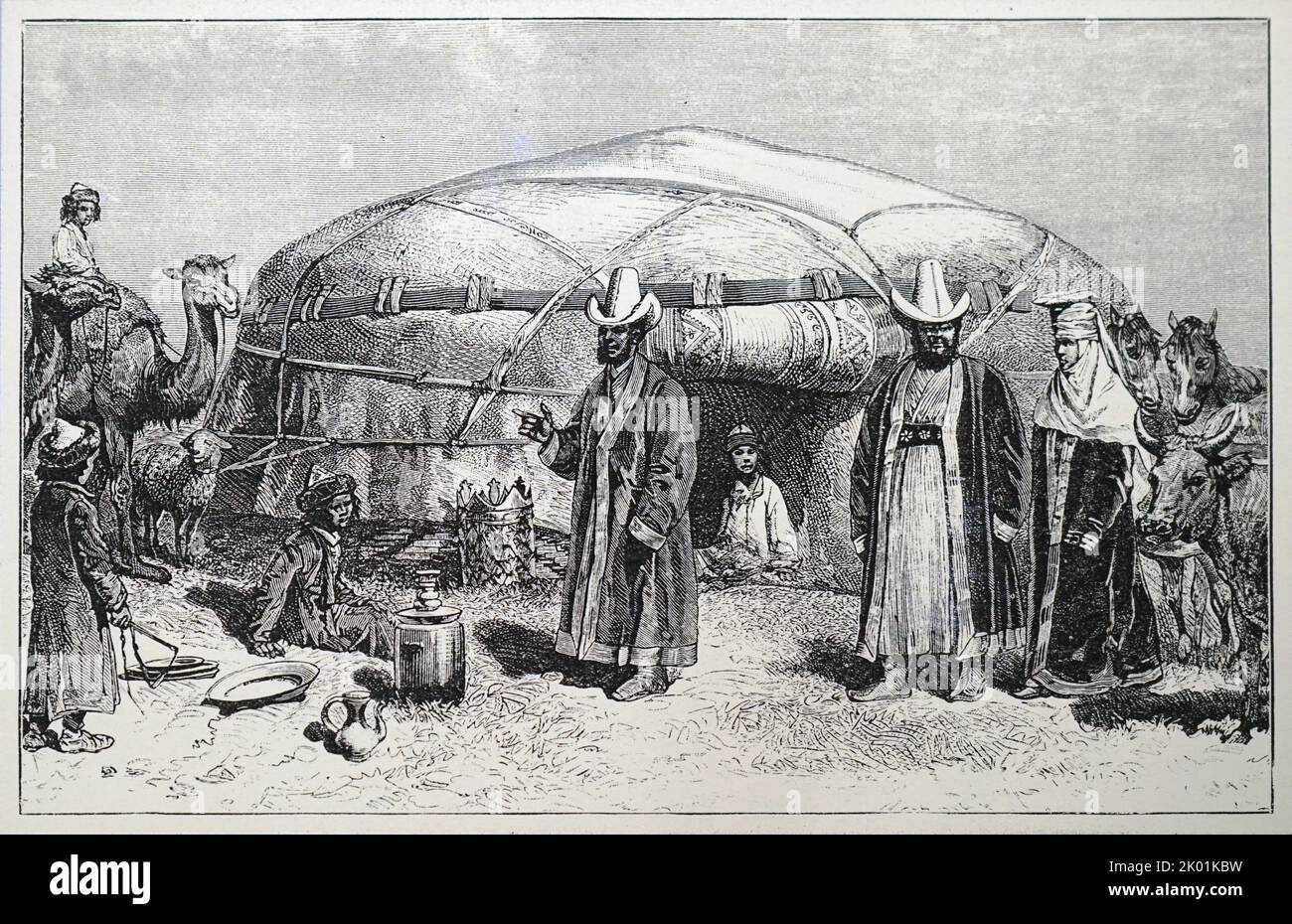 Wealthy Kirgitz family from Eastern Siberia outside their portable home ...