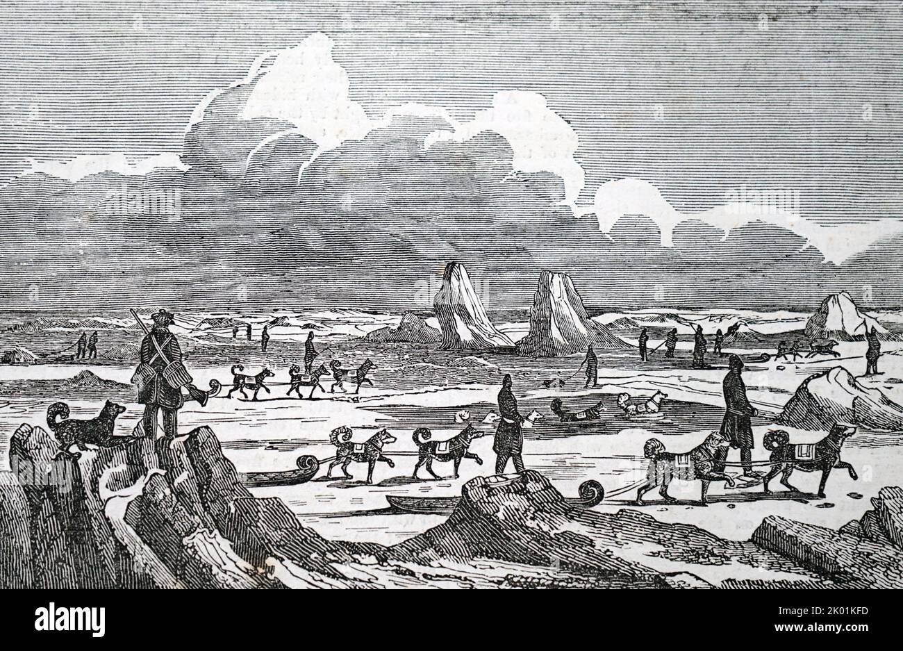 John Franklin Expedition travelling in winter on the Great Slave Lake ...