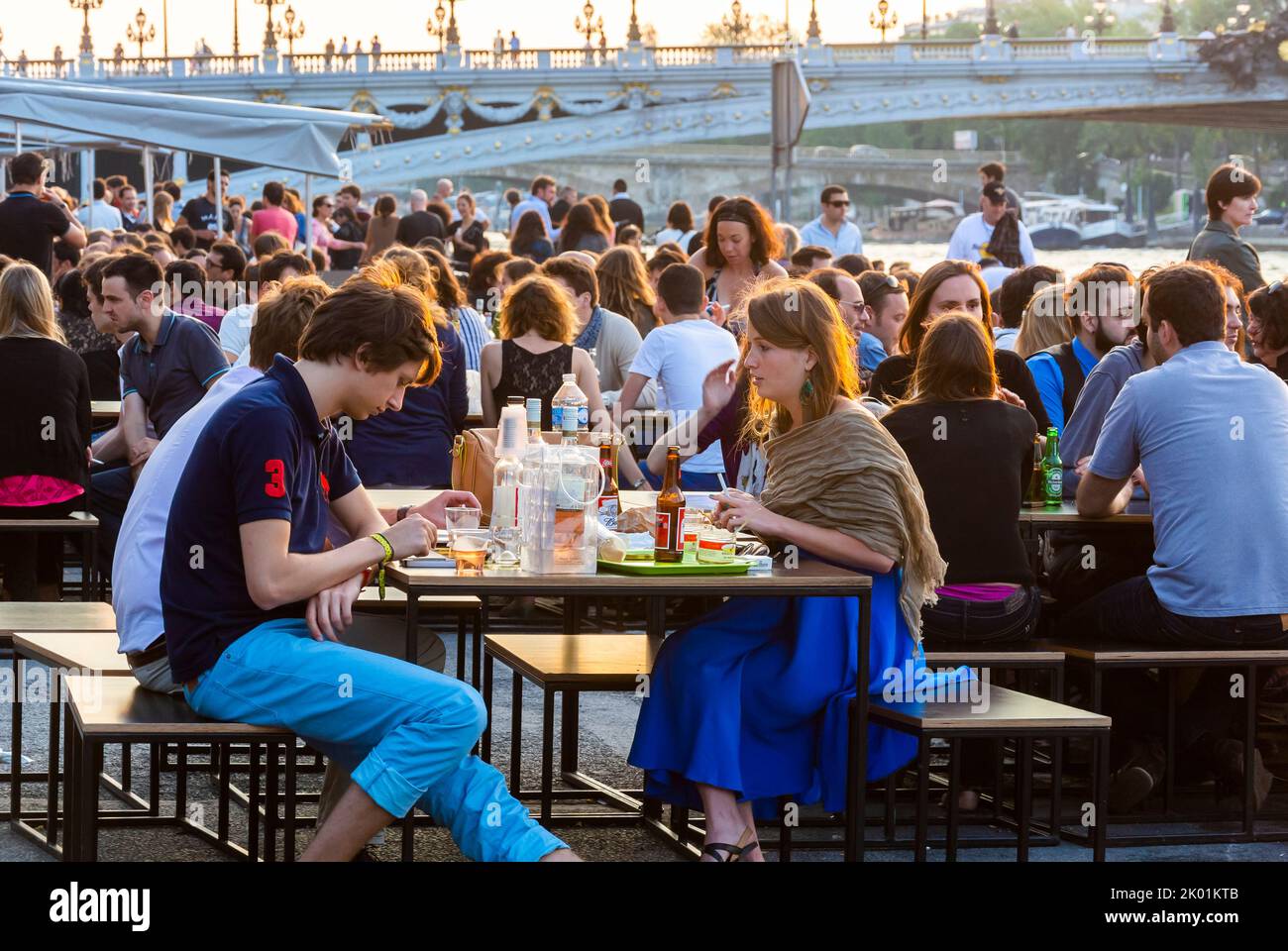 Paris, France, Large Crowd Young People, Sitting at Tables, Picknicking ...
