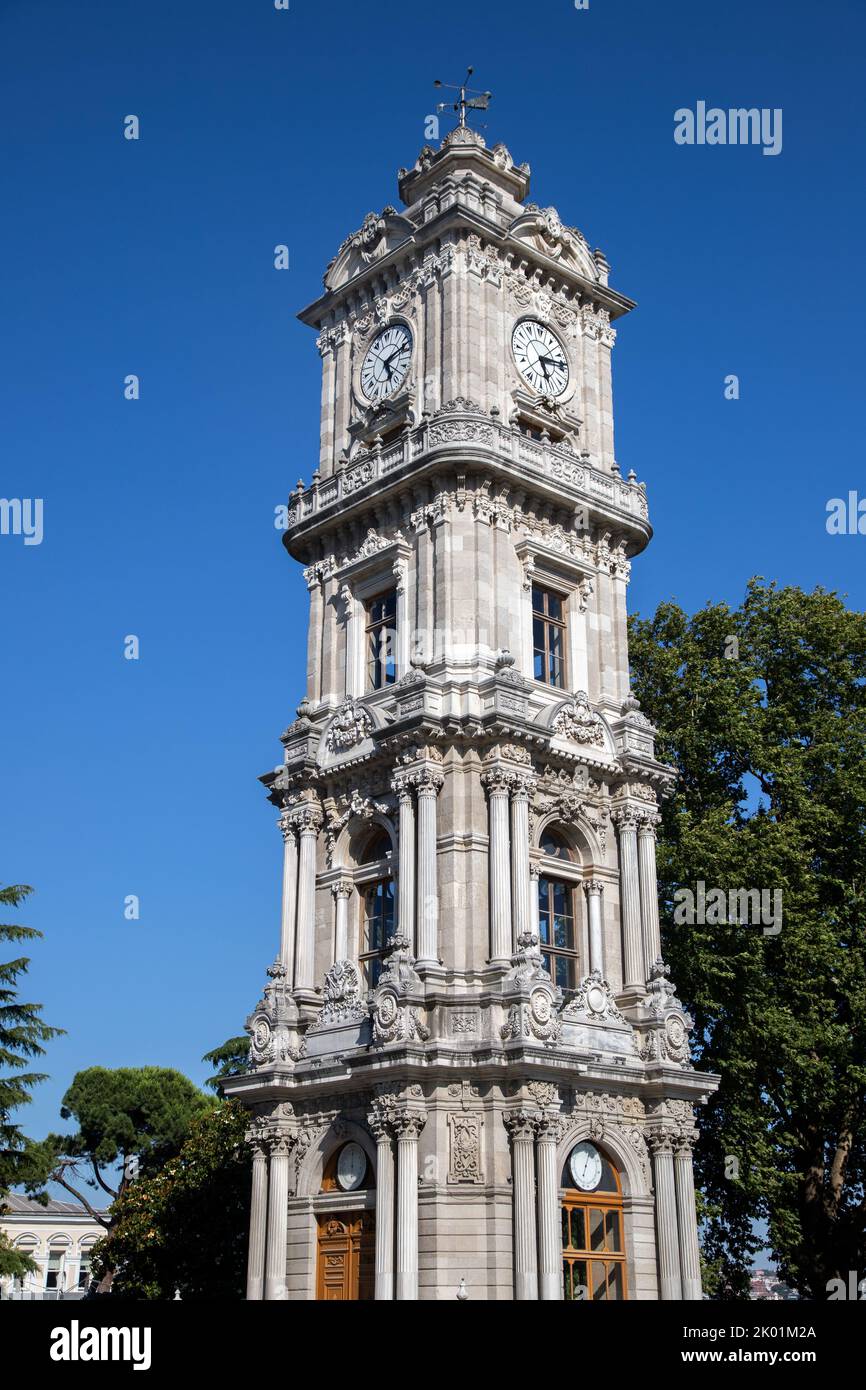 Istanbul,Turkey - 06-30-2022:Dolmabahce palace historical clock tower ...