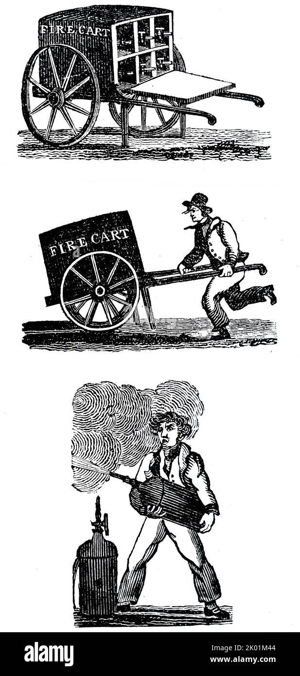 Handcart containing six cyclinders charged with water. Designed by ...