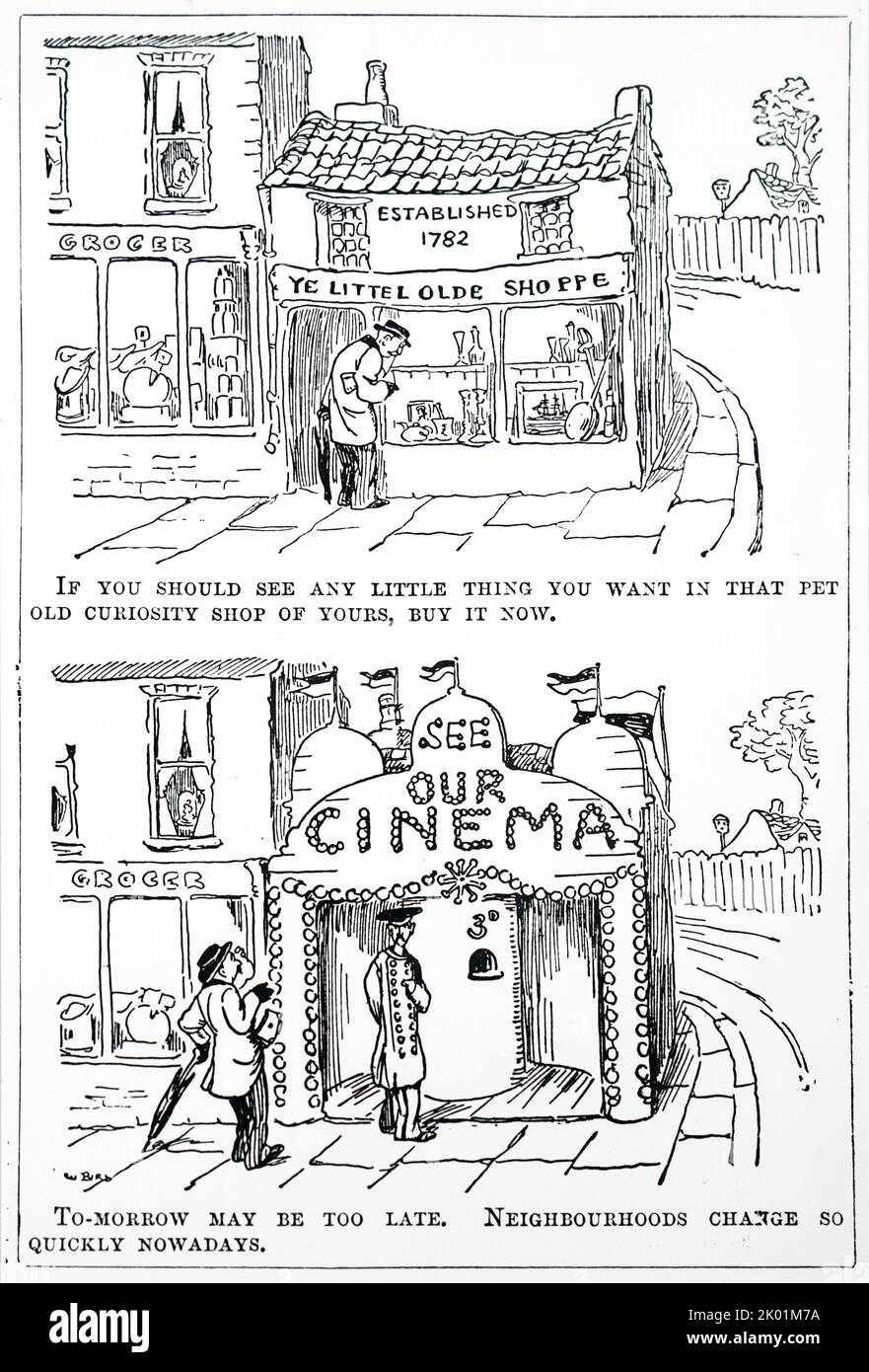The ubiquitous cinema house! Cartoon from Punch, London, 1911 Stock ...