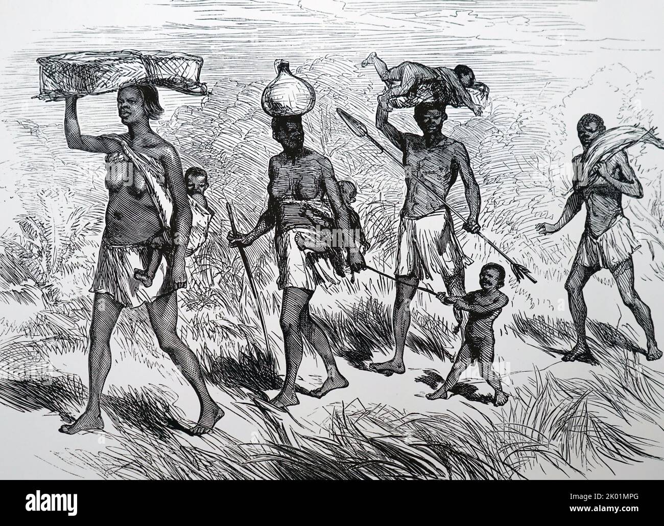 African family on the march, from a sketch by Verney Lovett Cameron ...