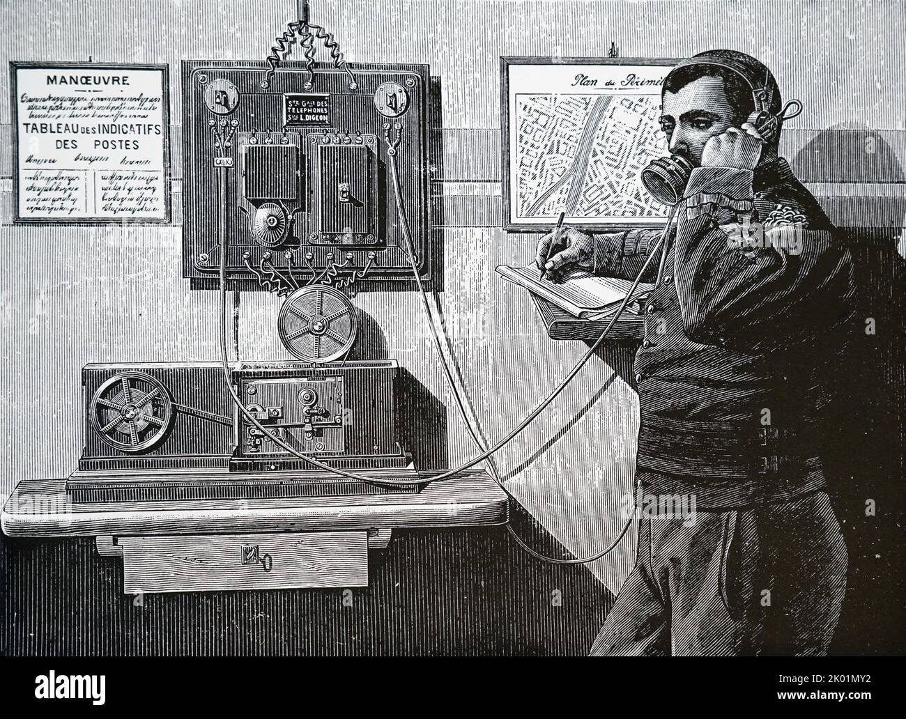 Paris fire officer taking a telephone report of a fire outbreak Stock ...