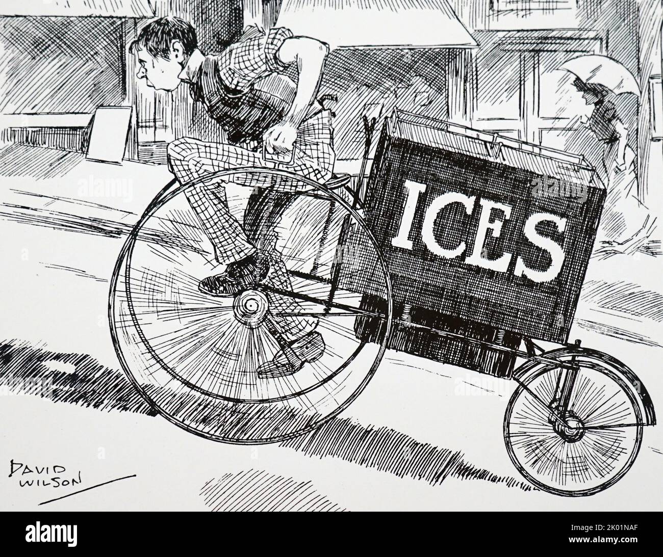 Delivery boy with ice cream cart. Punch Cartoon, 1900 Stock Photo - Alamy