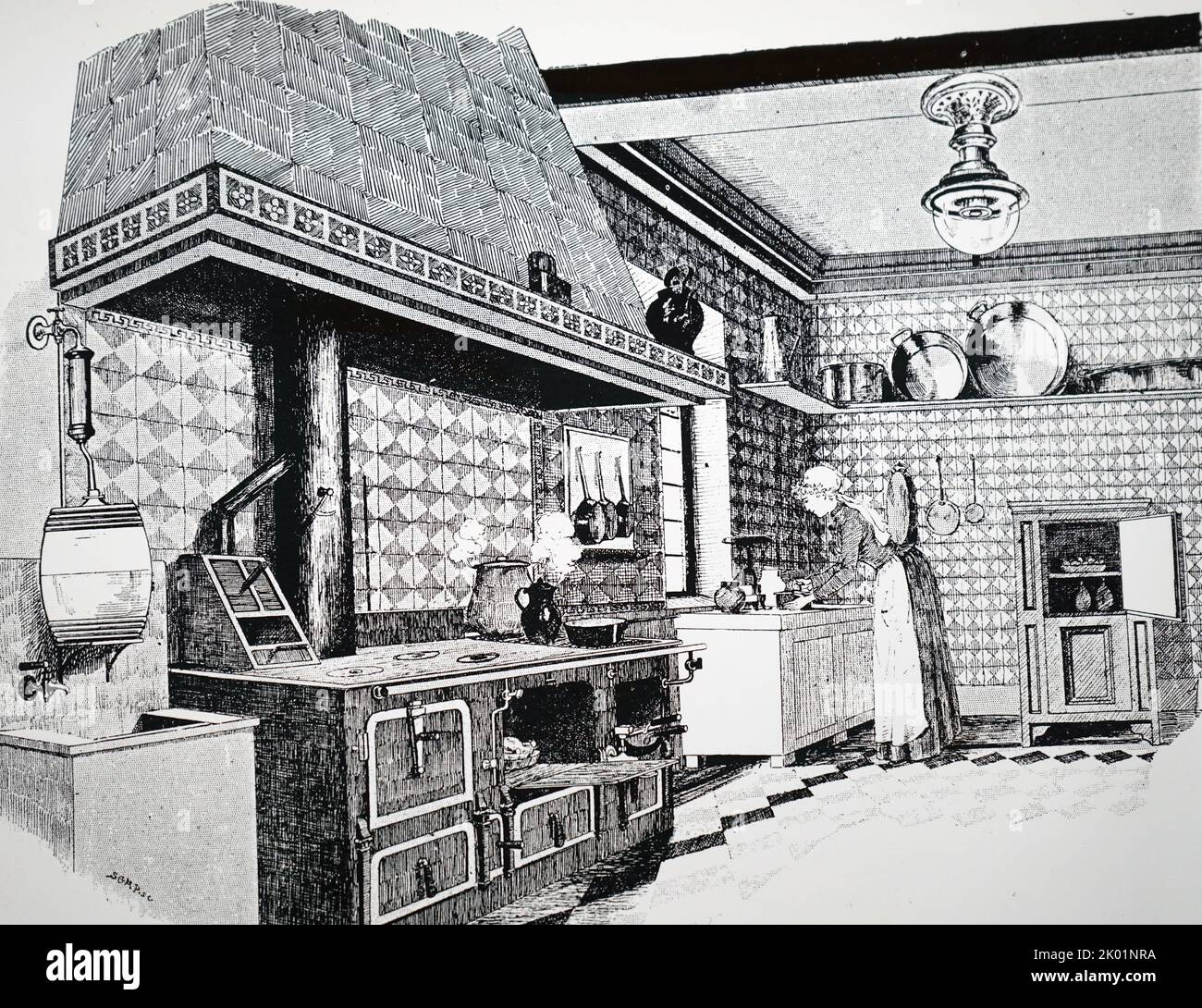 The Compagnie Parisienne's model kitchen lit by four Wenham gas lights ...