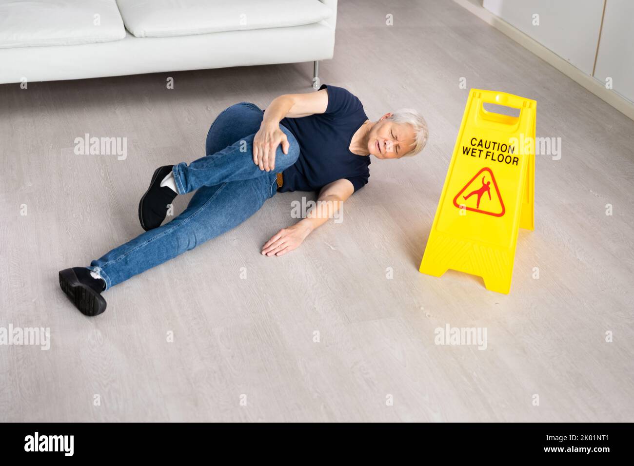 Slip Fall Accident. Floor Sign Caution And Safety Stock Photo - Alamy