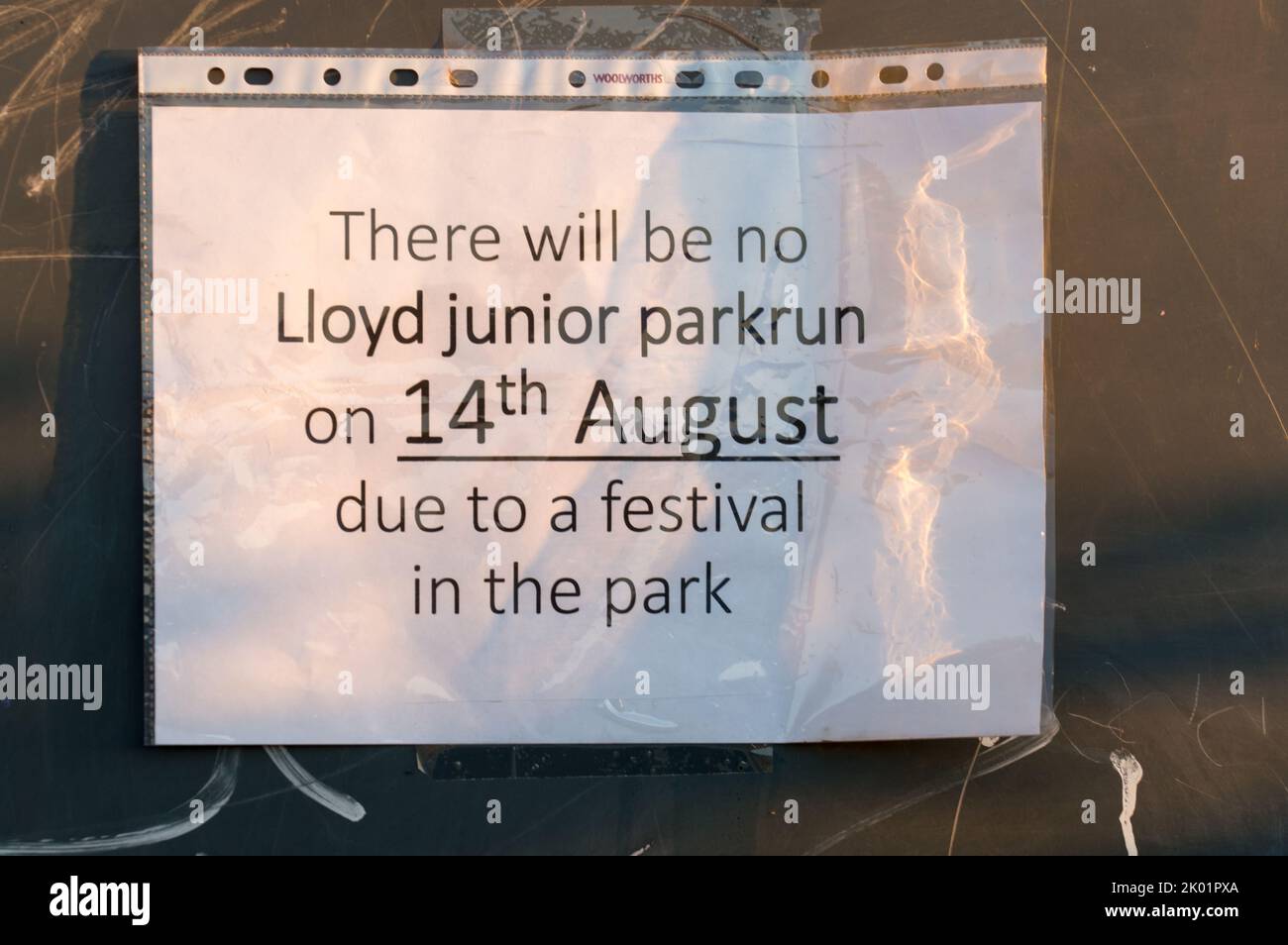 Parkrun cancellation notice in park wall Stock Photo - Alamy