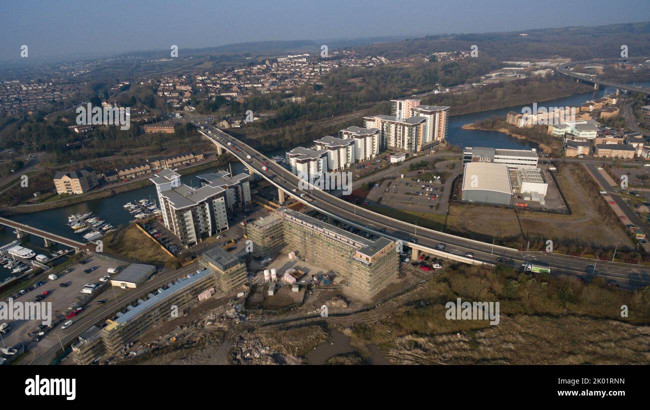 Aerial views of Cardiff Bay including The Vindico Arena, Cardiff ...