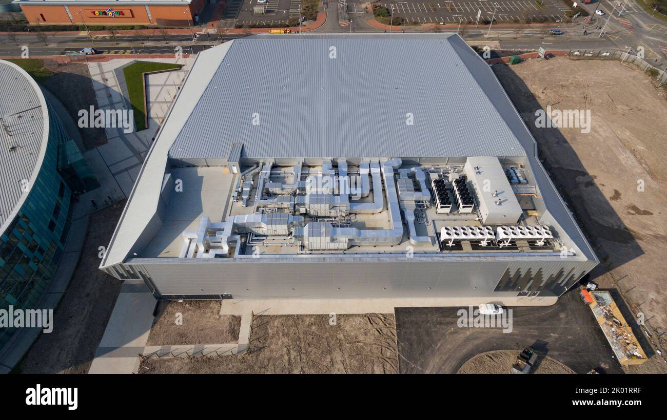 Aerial views of Cardiff Bay including The Vindico Arena, Cardiff ...