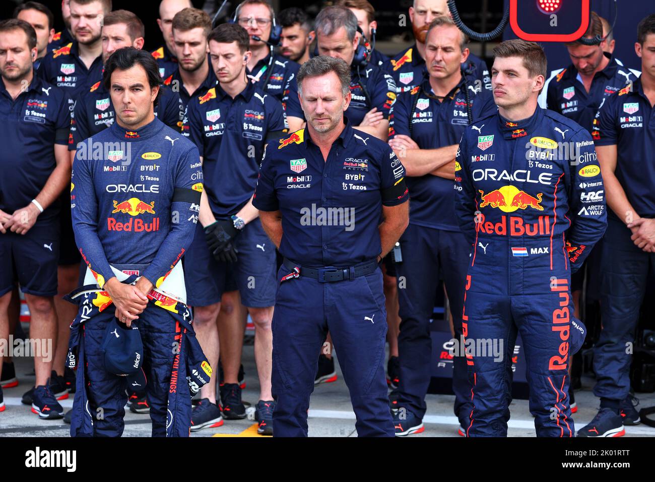 (L to R): Sergio Perez (MEX) Red Bull Racing; Christian Horner (GBR ...
