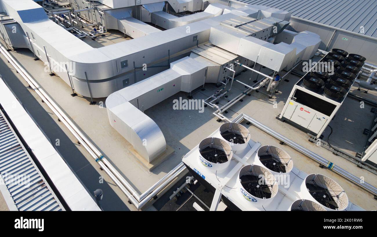 Aerial Rooftop views of Cardiff's Vindico Arena and Cardiff ...
