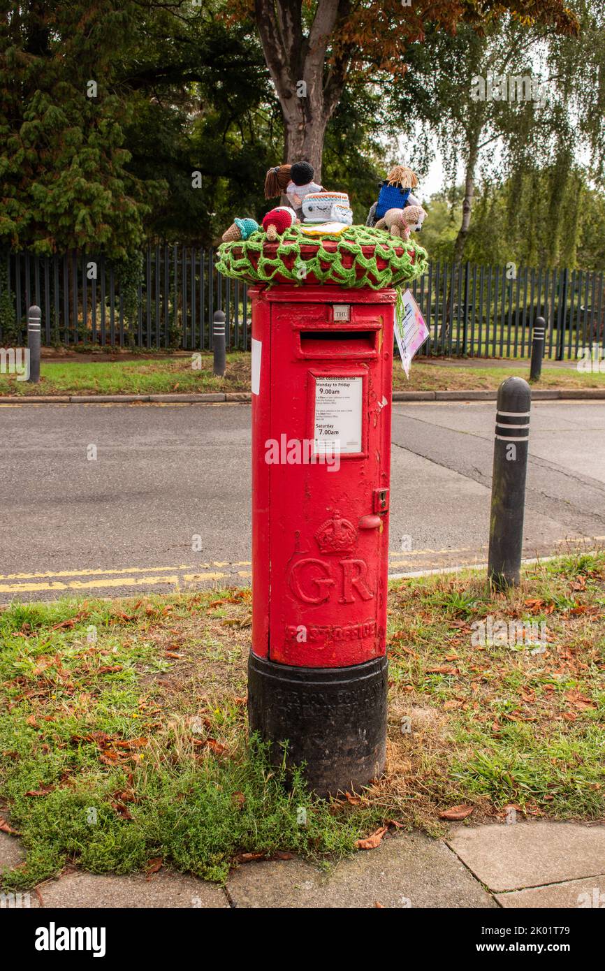 A crocheted 'Post box topper' near Marlborough park special school ...