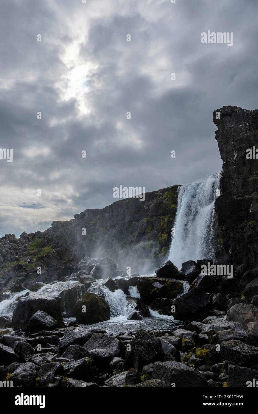 The waterfall Oxararfoss at the Thingvellir UNESCO World Heritage Site ...
