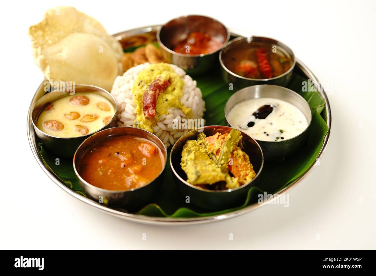 Onam feast Ona Sadya - vegetarian Thali isolated on white background ...