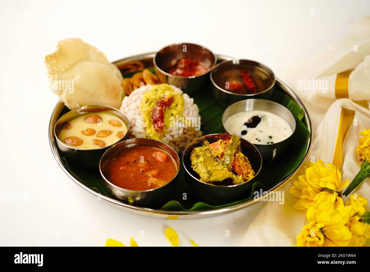 Onam feast Ona Sadya - vegetarian Thali isolated on white background ...