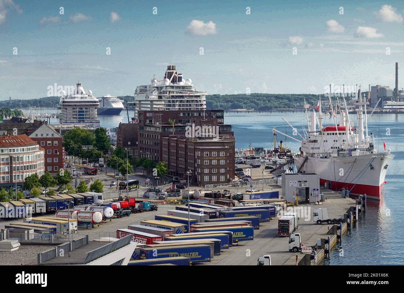 Kiel, Germany. 08th Aug, 2022. Two cruise ships are moored at the ...