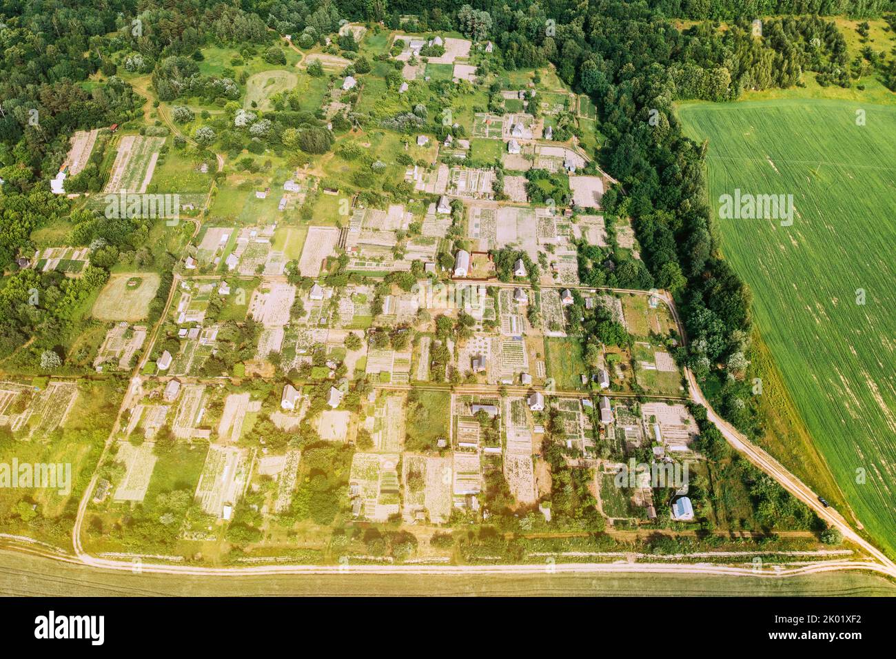 Aerial View Of Town Village Cityscape Skyline In Summer Sunny Morning ...
