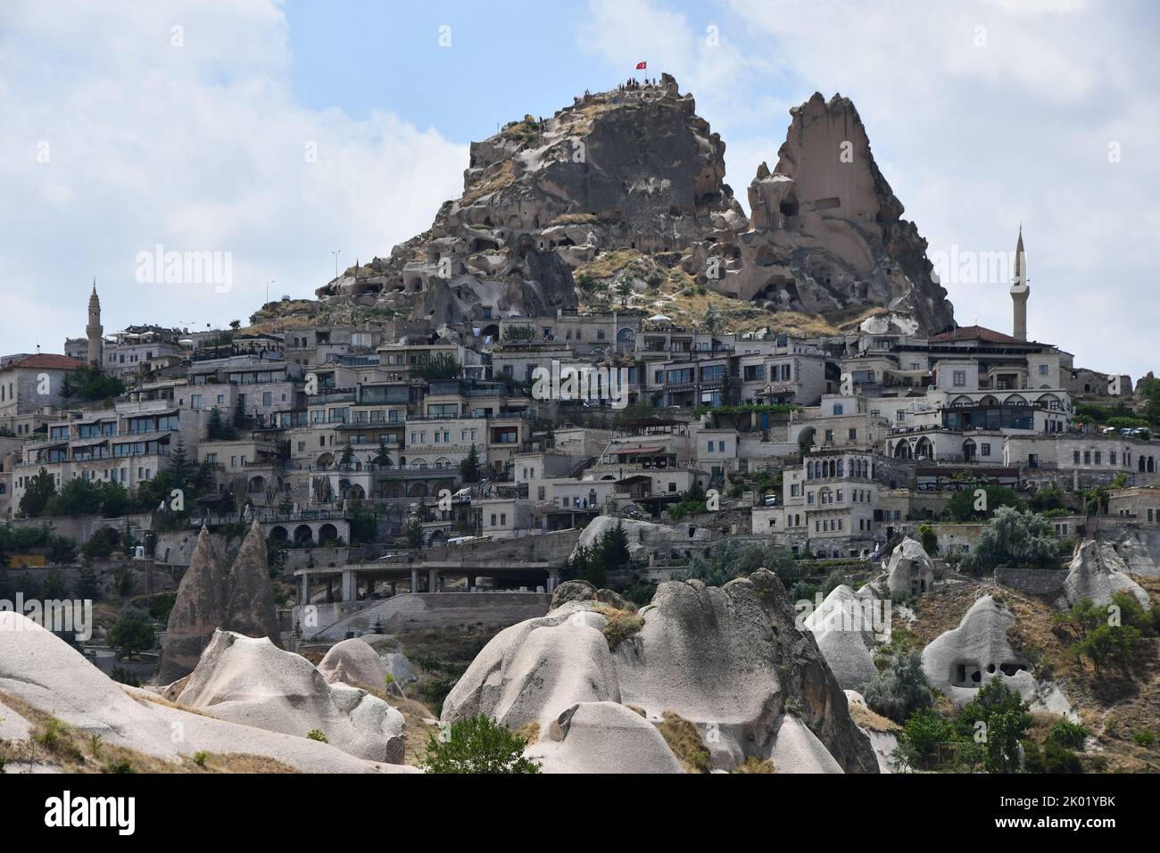The houses on the mountainside and the Uchisar Castle in Uchisar ...