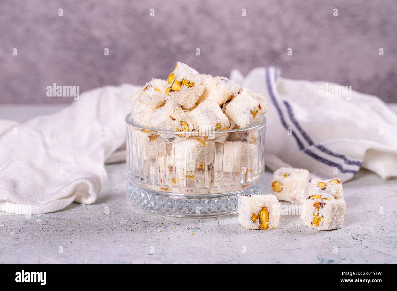 Turkish Delight with Coconut and Pistachio. Sweet Turkish delight on ...