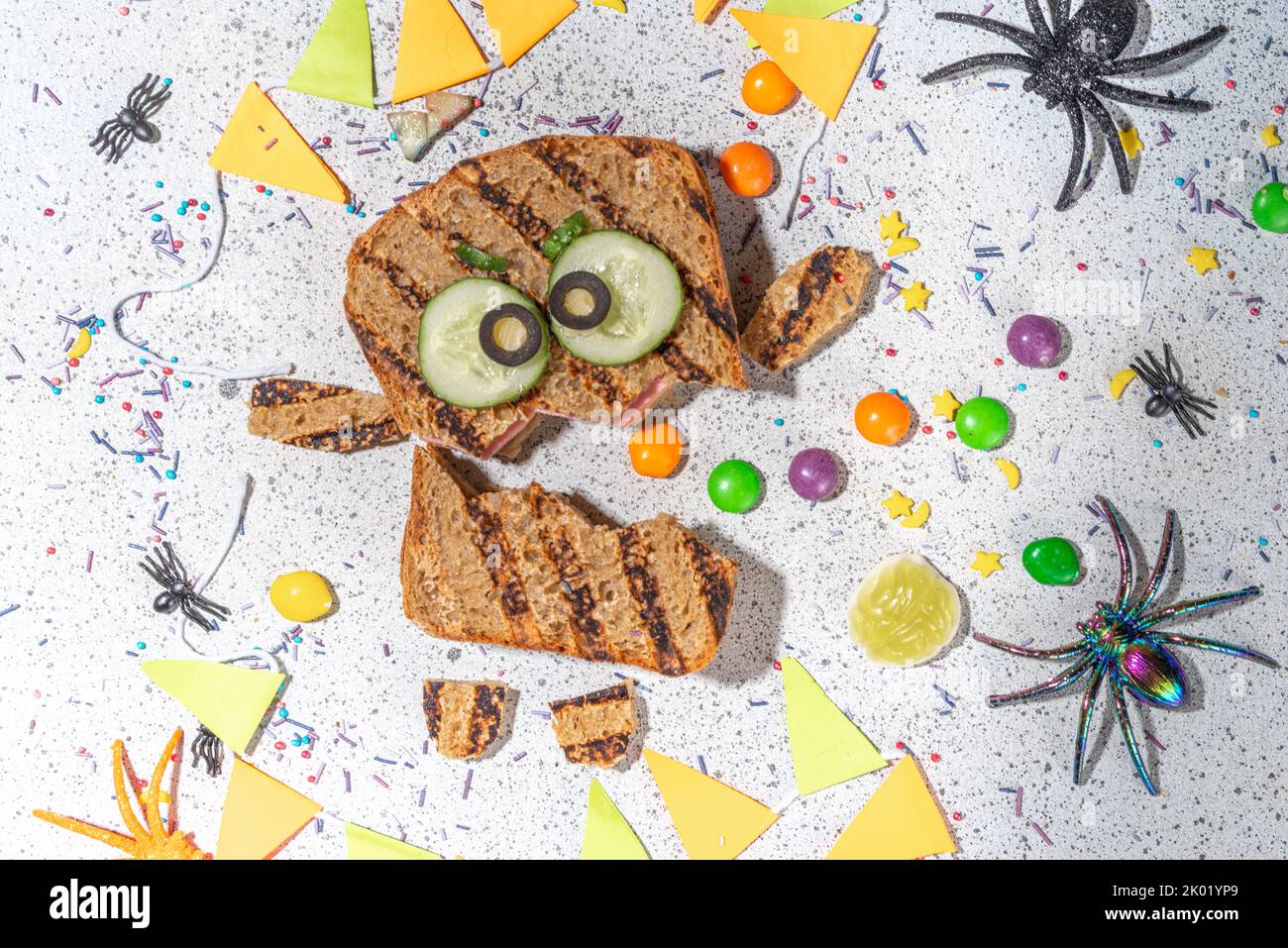 Funny halloween monster sandwiches. Set of various decorated monster ...