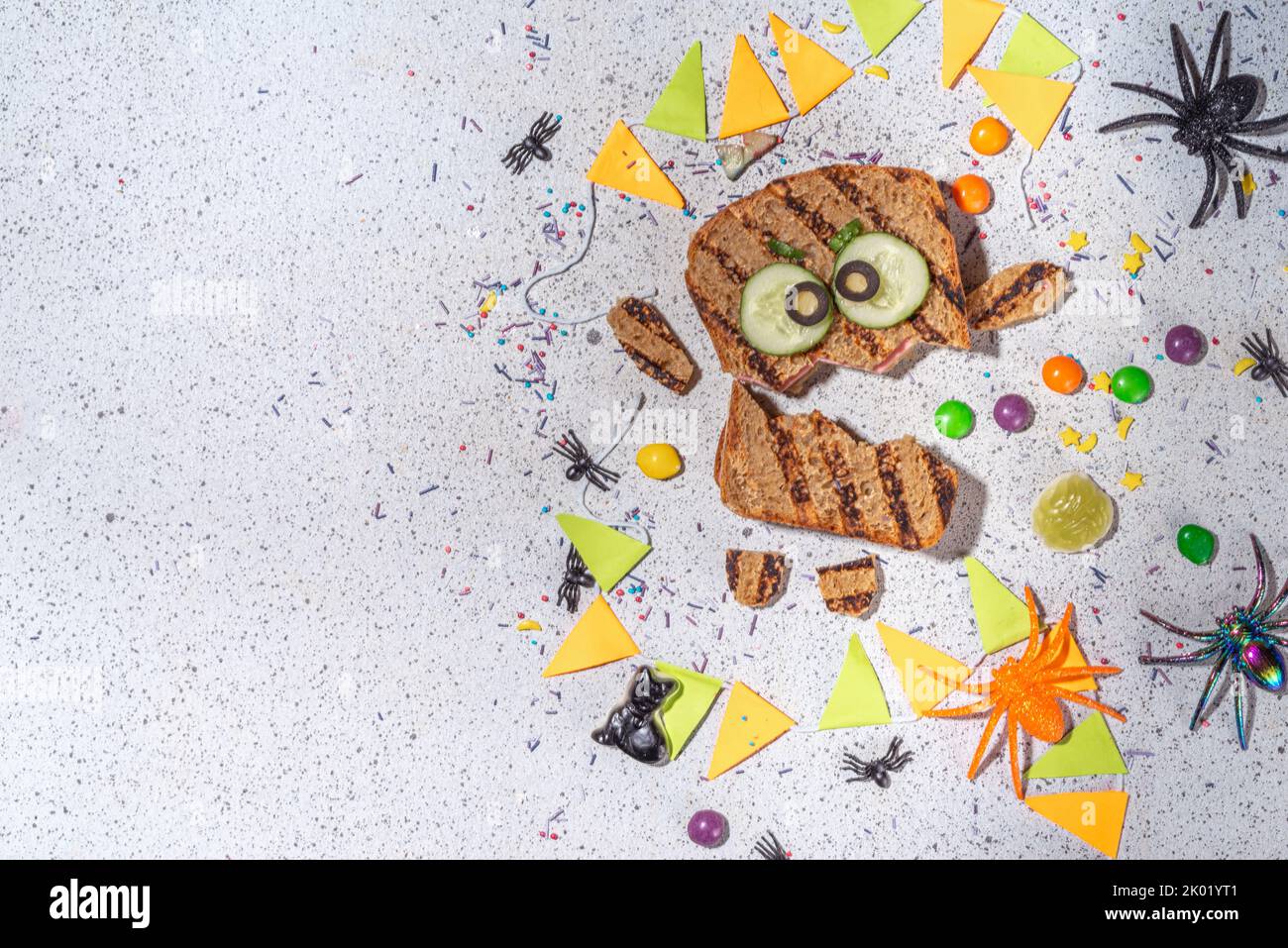 Funny halloween monster sandwiches. Set of various decorated monster ...