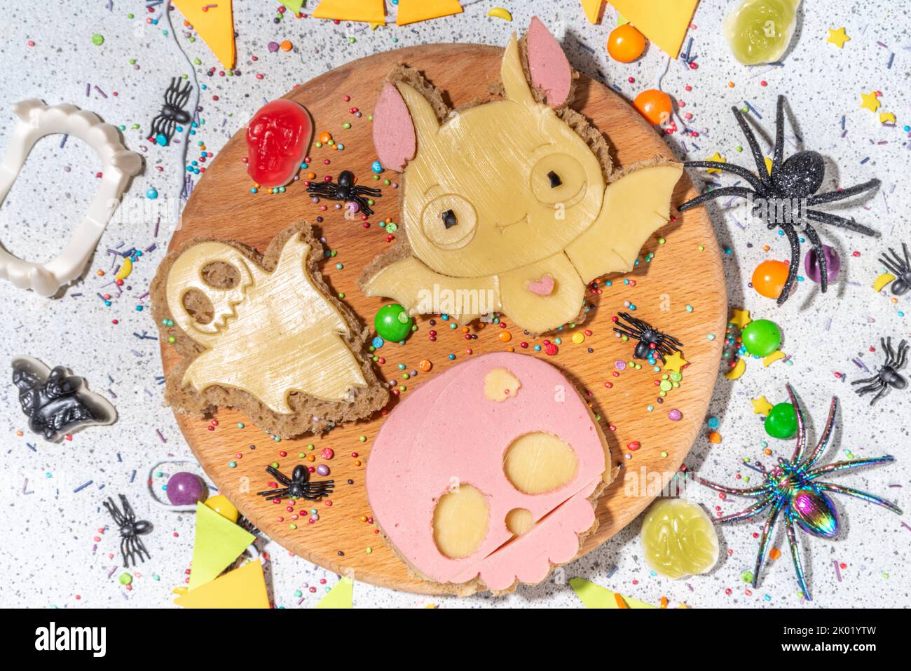 Funny halloween sandwiches. Set of various decorated symbols sandwich ...