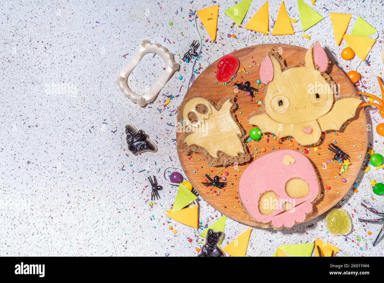 Funny halloween sandwiches. Set of various decorated symbols sandwich ...