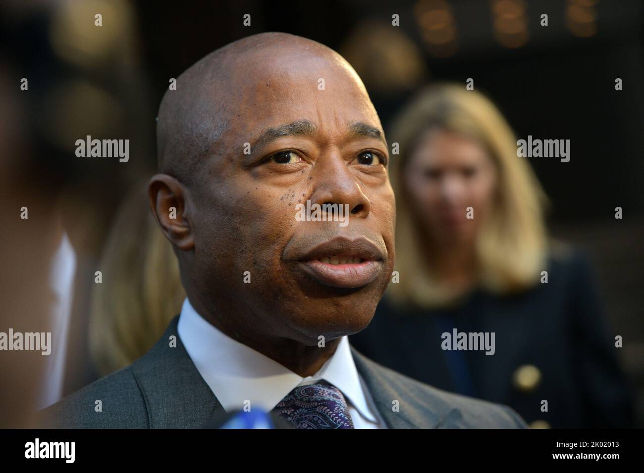New York, NY, USA. 9th Sep, 2022. NY Mayor Eric Adams stops at the ...