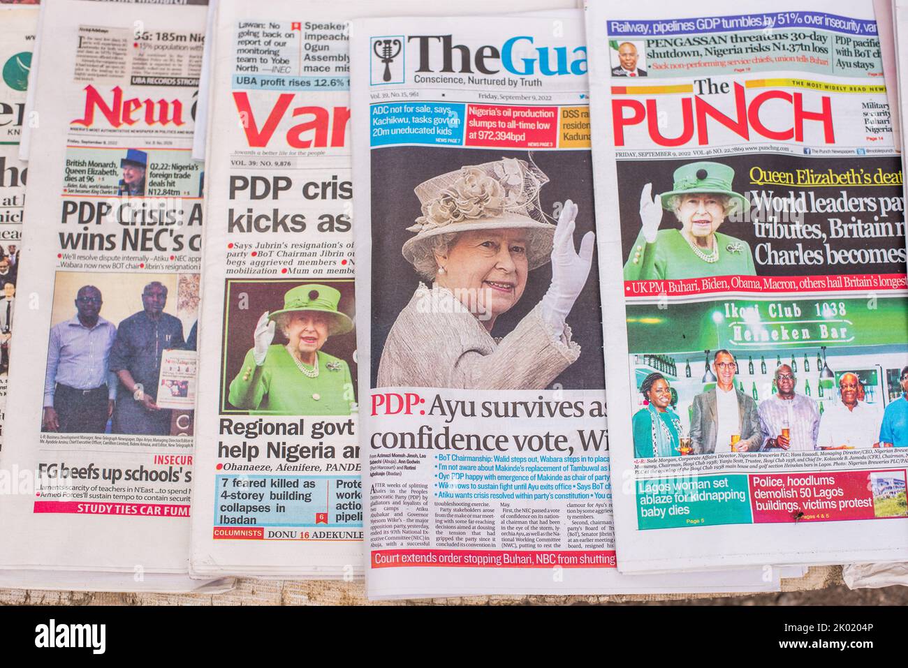 Newspaper headlines in Lagos, Nigeria, 09 September 2022, following the ...