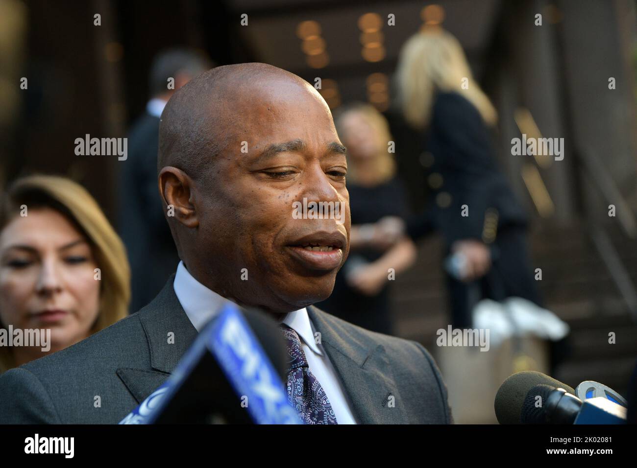 New York, NY, USA. 9th Sep, 2022. NY Mayor Eric Adams stops at the ...