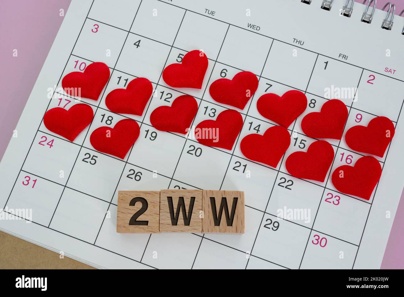 2WW word on wooden block with red heart shape on calendar. Surviving ...