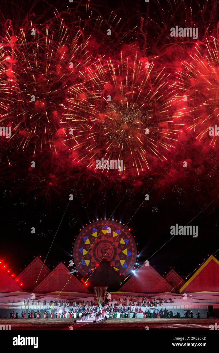 Fireworks above the main stage during the opening ceremony of the World ...