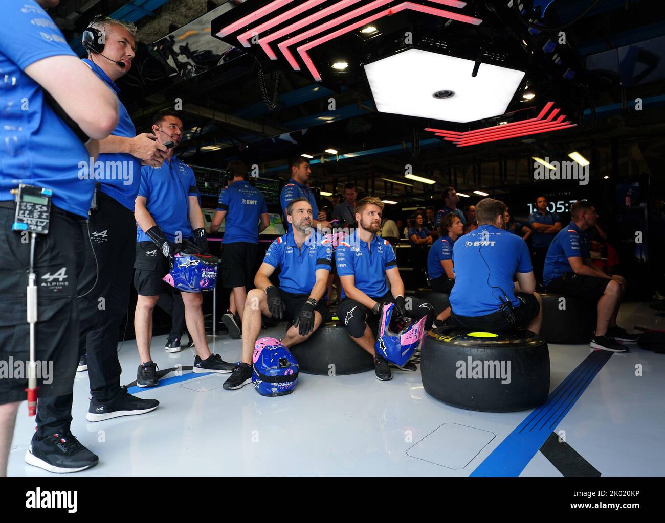 Alpine mechanics wearing black arm bands during first practice at the ...