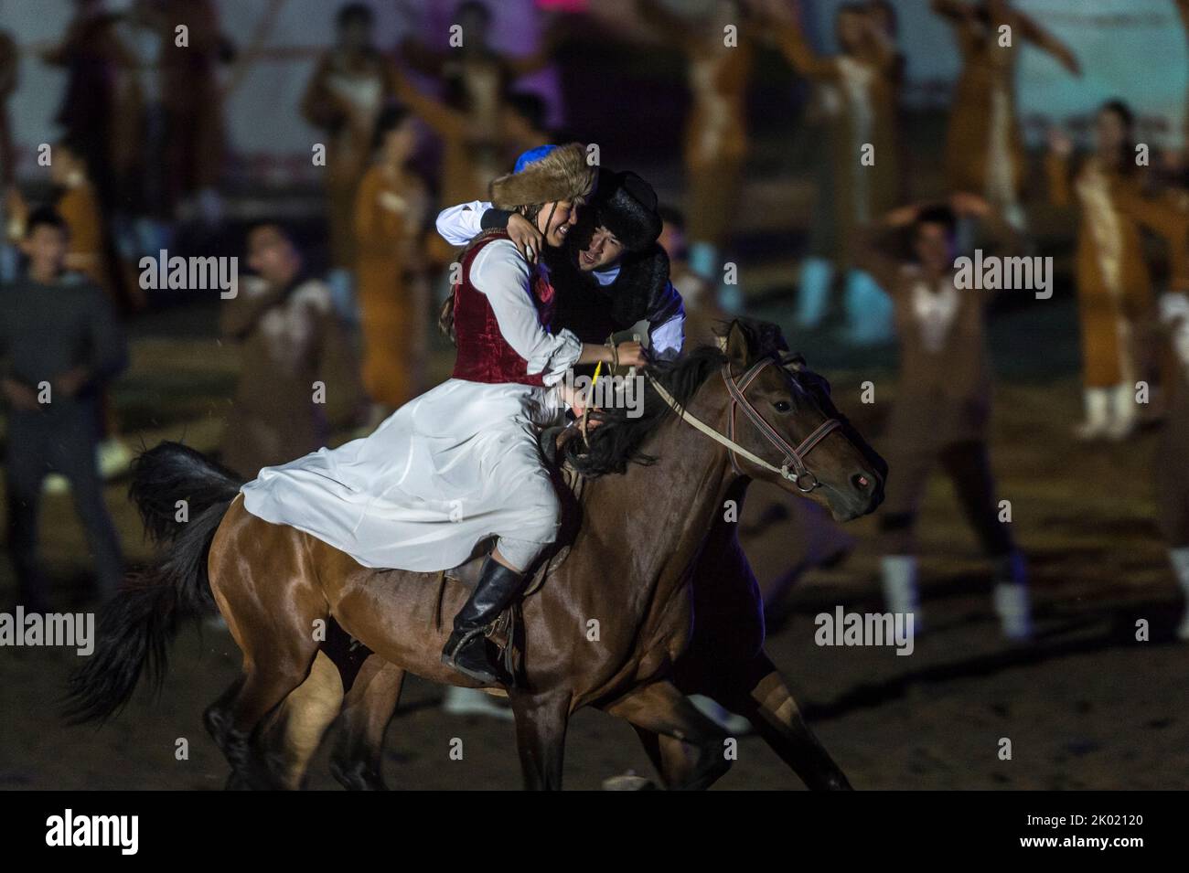 Artists performing the Kyz Kuumai during the opening ceremony of the ...