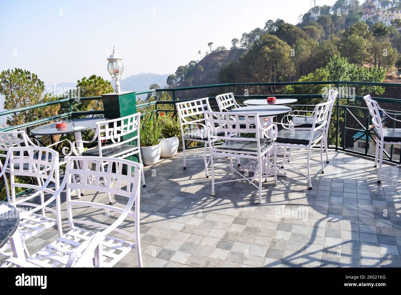 Early morning view of Modern rooftop restaurant at Kasauli, Himachal ...