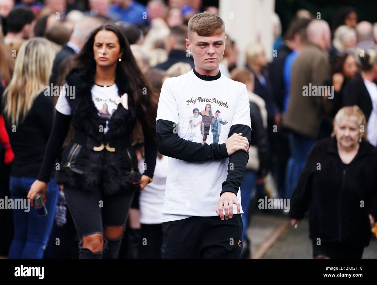 Mourners leaving the church following the funeral service of Lisa Cash ...