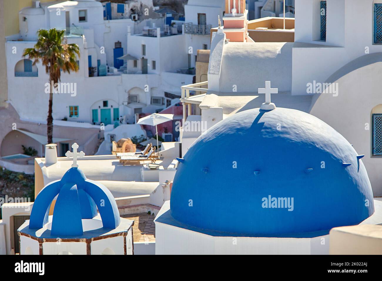 Famous Three Blue Domes in Oia Santorini Stock Photo - Alamy