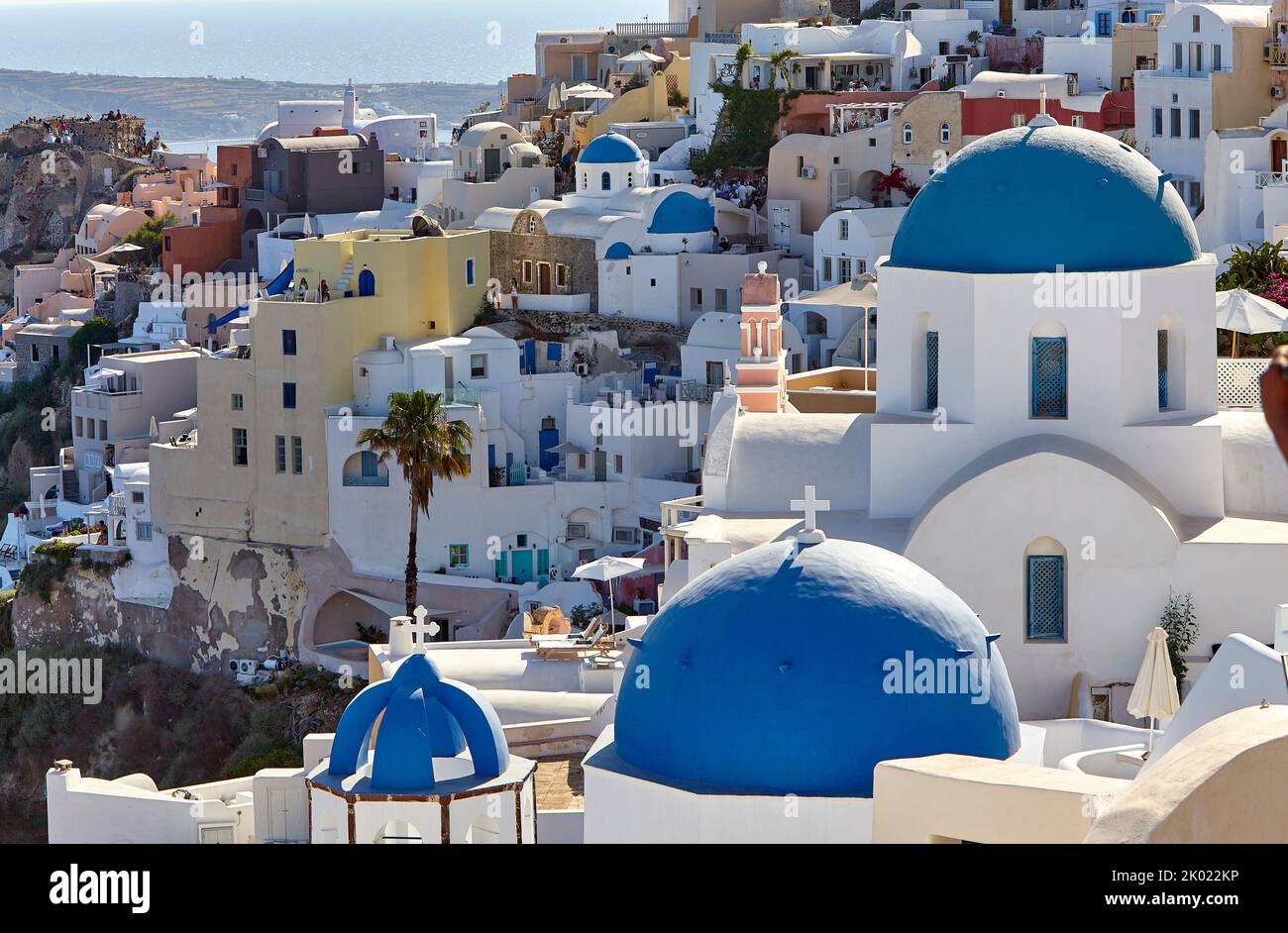 Famous Three Blue Domes in Oia Santorini Stock Photo - Alamy
