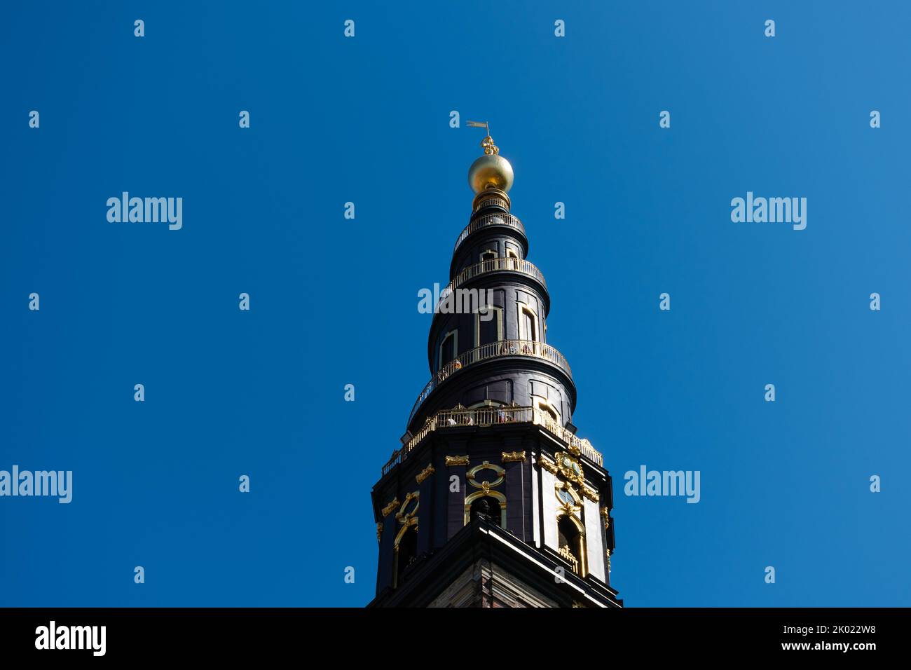 Spiral top of the tower of Church of Our Saviour in Copenhagen, Denmark ...