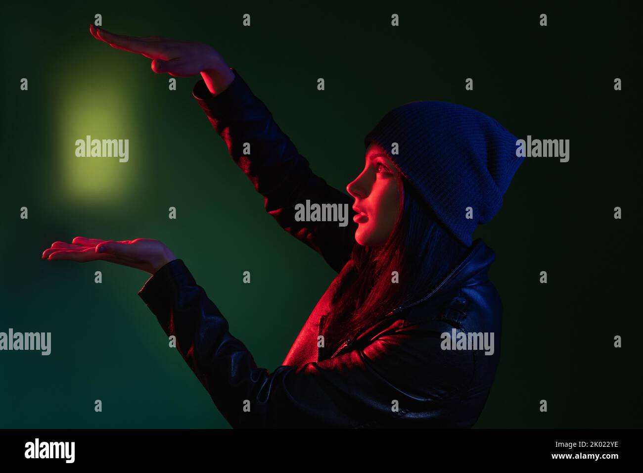 night portrait female energy magic trick woman Stock Photo - Alamy