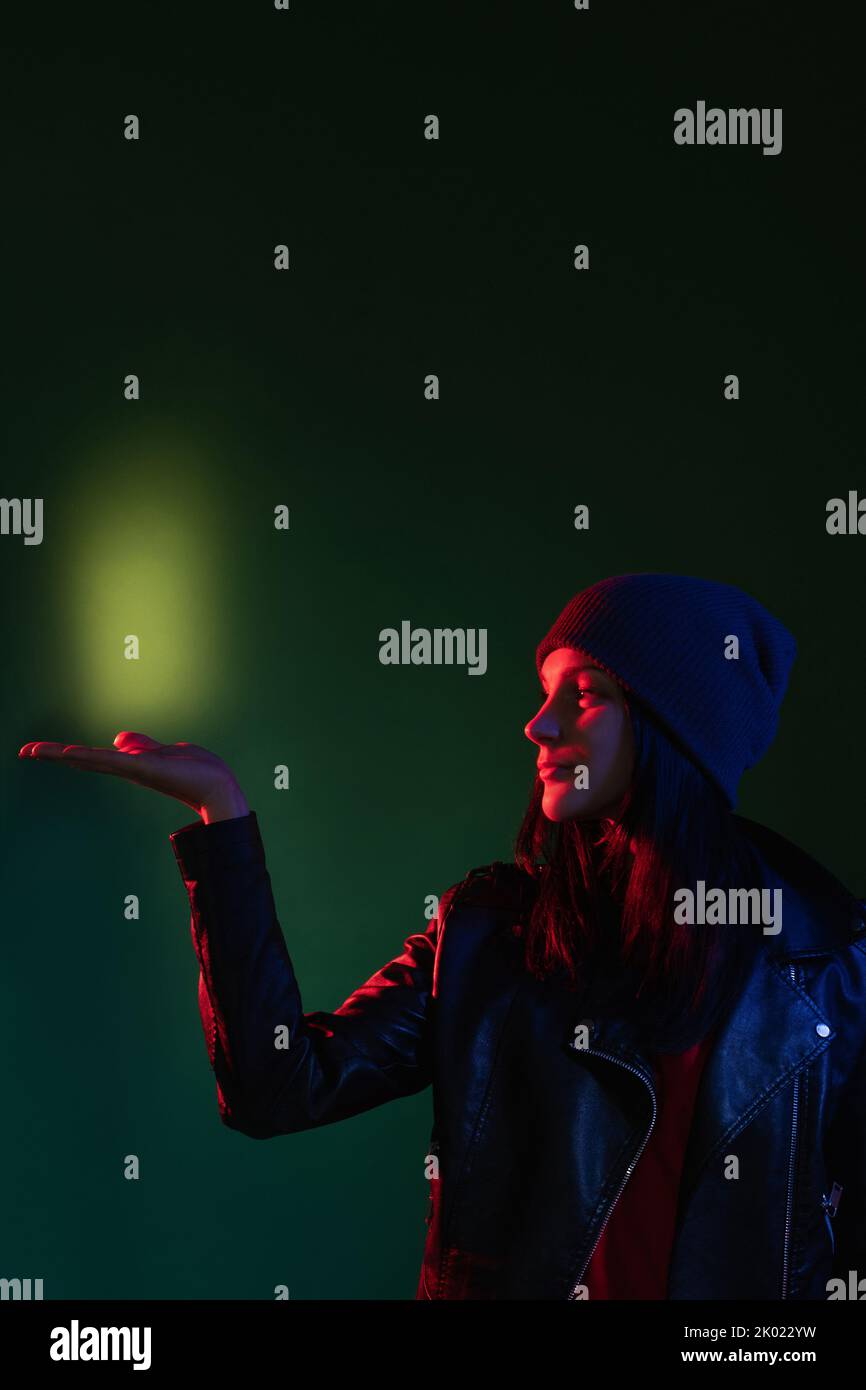 night portrait esoteric energy magic spell woman Stock Photo - Alamy