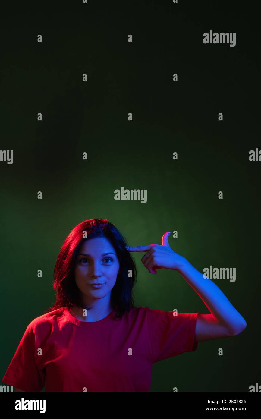 female night portrait mind blown stress anxiety Stock Photo - Alamy