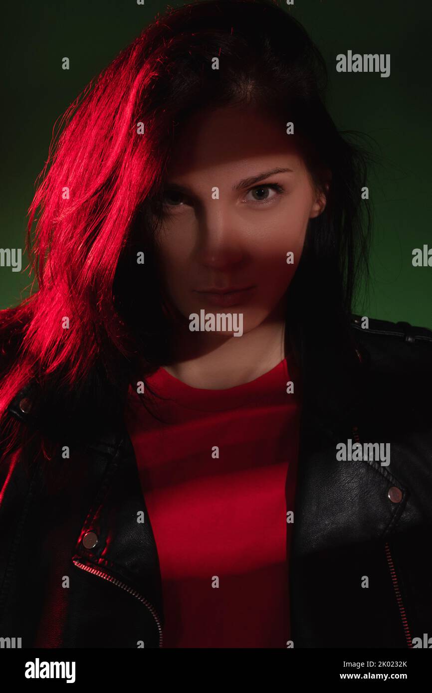 neon light portrait female rights crisis pressure Stock Photo - Alamy