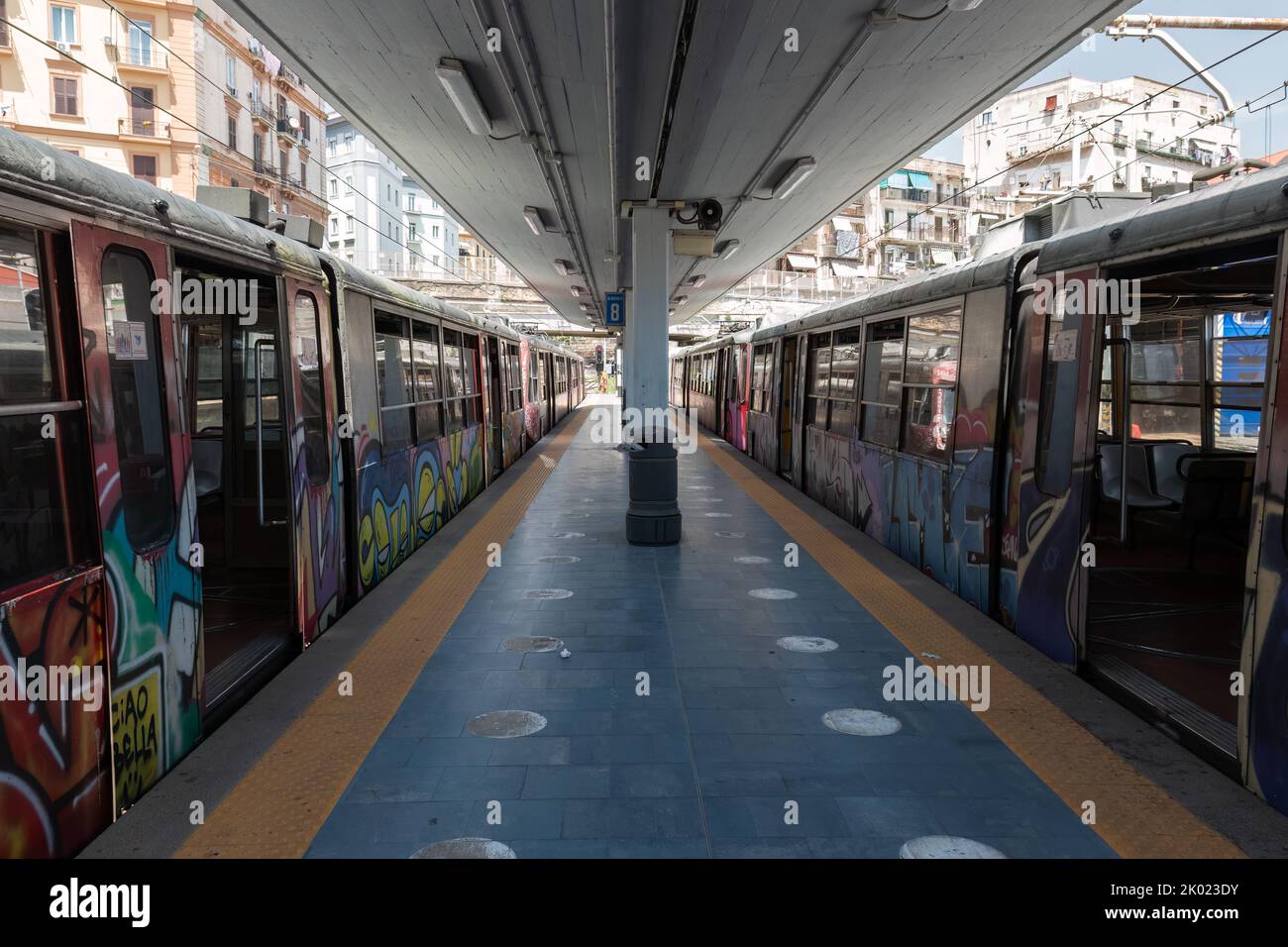 Naples, Italy. May 28, 2022. Circumvesuviana railway network trains in ...