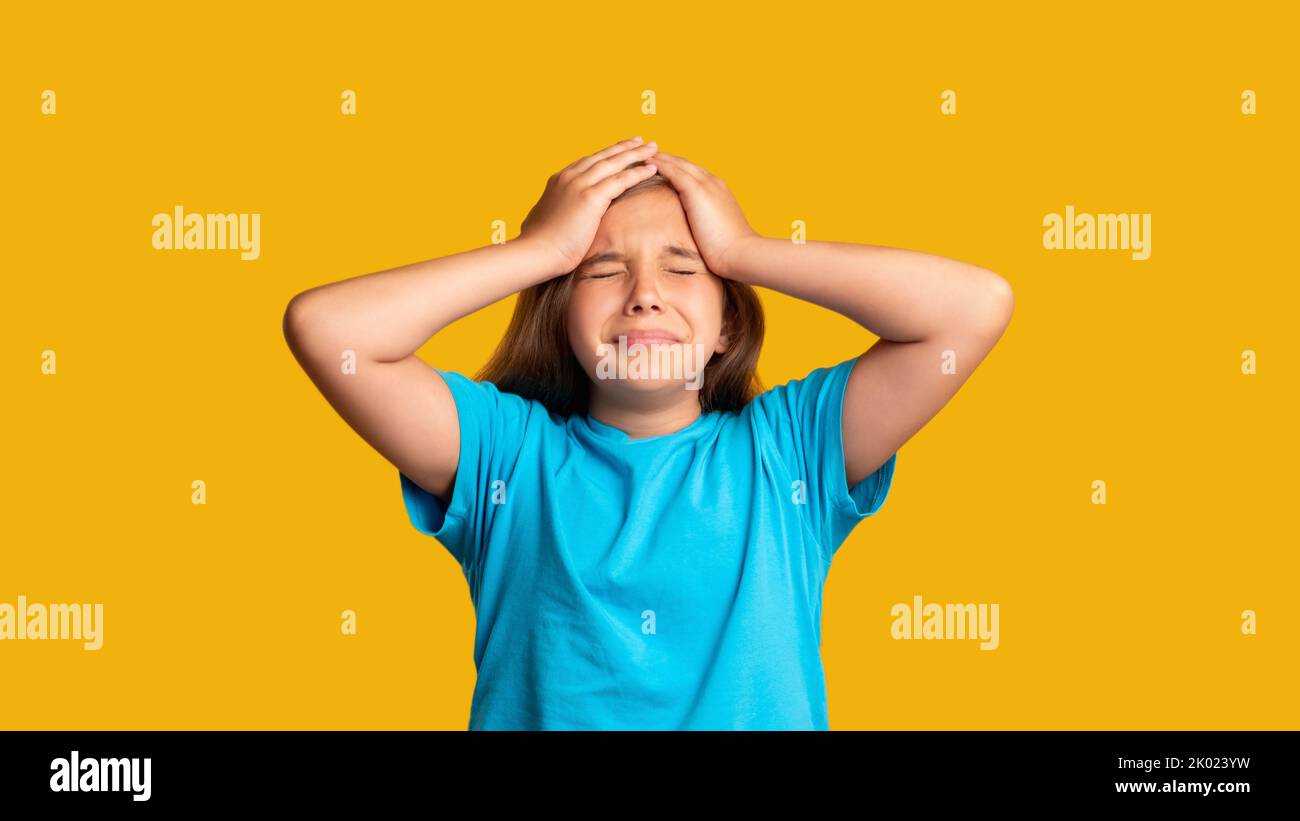 anxious kid failure regret stress panic young girl Stock Photo - Alamy