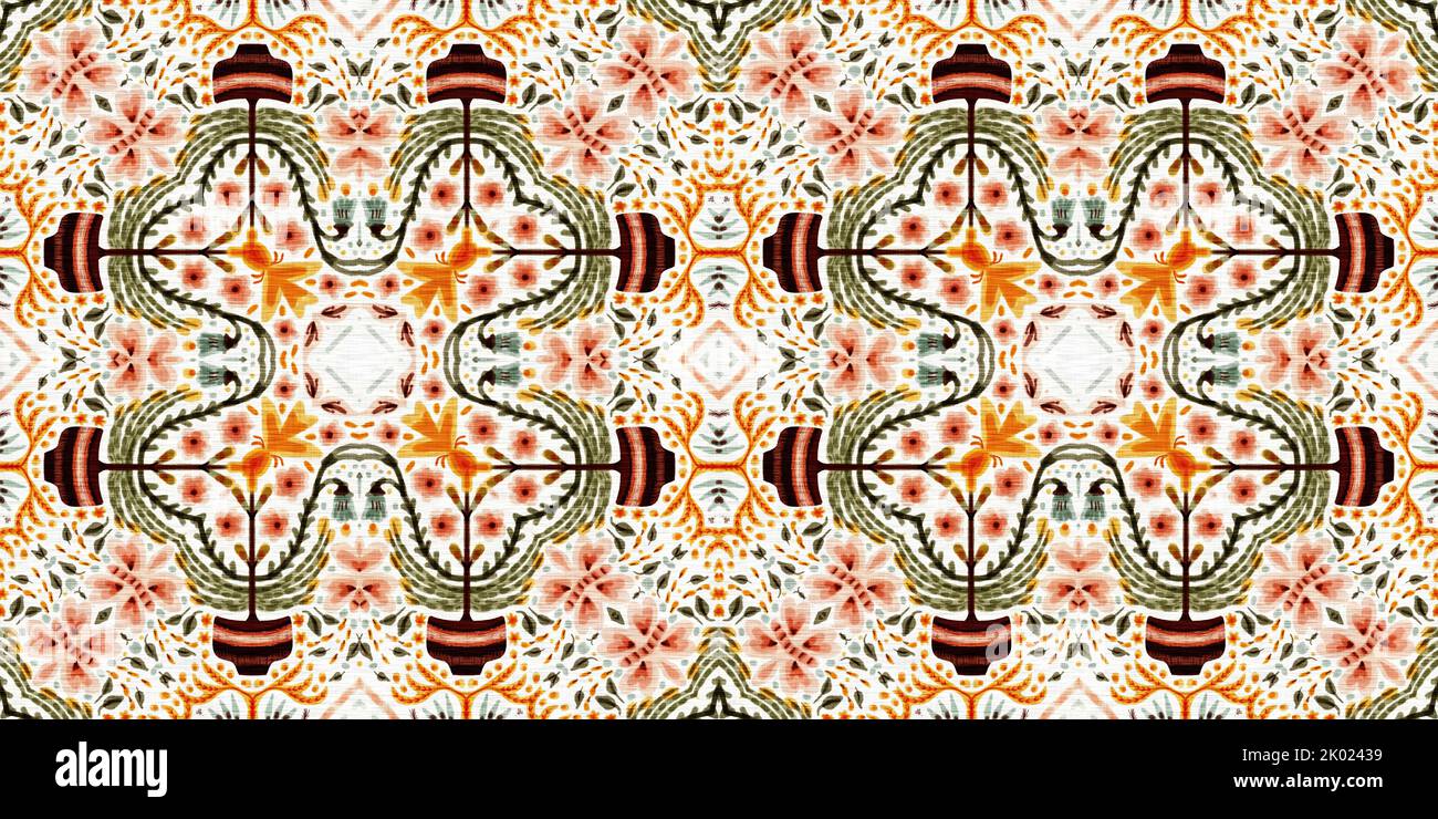 Boho botanical cottage core seamless border. Trendy decorative folklore ...