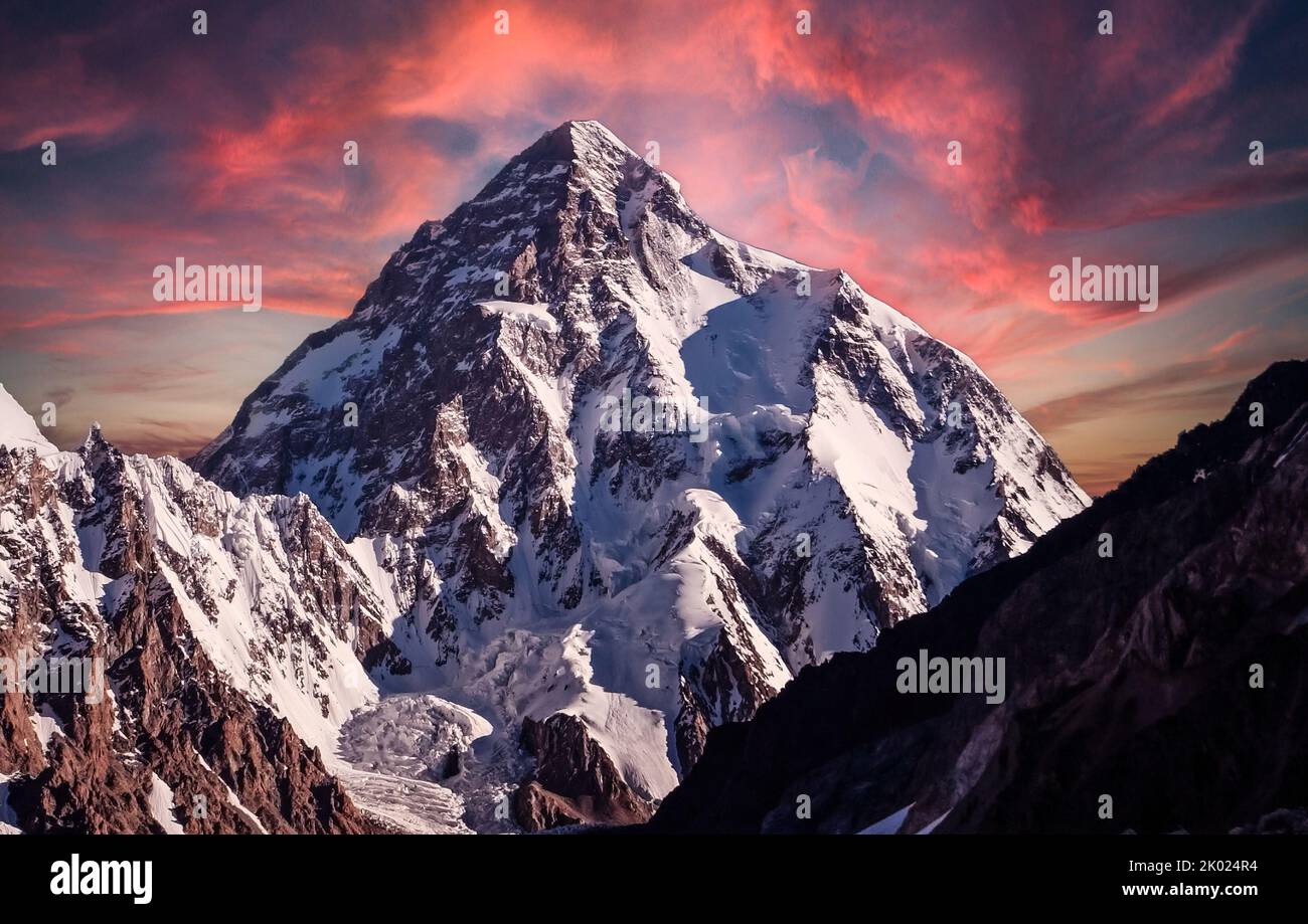 Dusk colors around the K2 peak, the second highest mountain on the ...