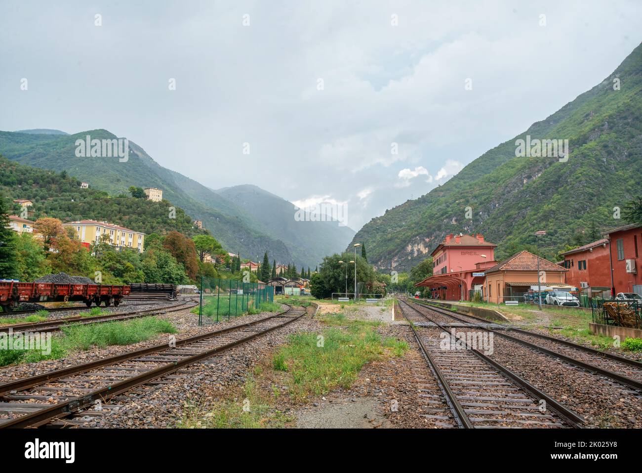 Breil-sur-Roya - railway station and mountains surround in Provence ...